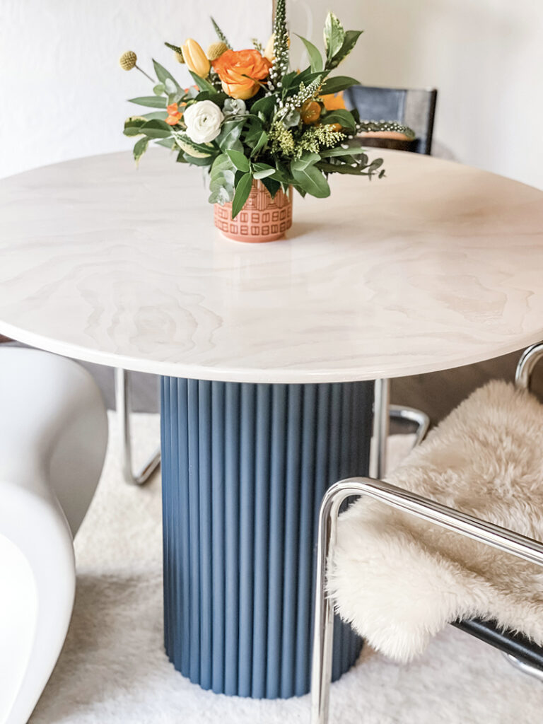 DIY Modern Round Kitchen Dining Table with Contrasting Base