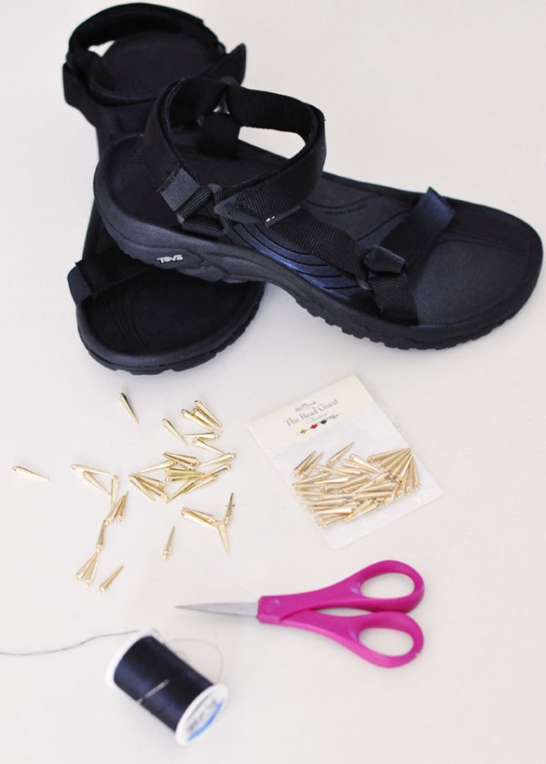 DIY Embellished Teva Sport Sandals with Gold Spikes