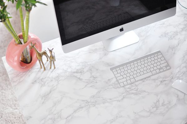 Ikea Desk Hack Makeover // Faux Marble Top w/ Contact Paper