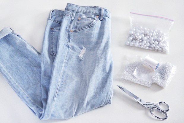 DIY Pearl Embellished Jeans inspired by Paige Denim
