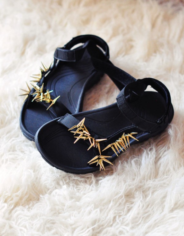 DIY Embellished Teva Sport Sandals with Gold Spikes