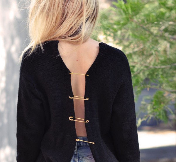 DIY Open Back Sweater w/ Big Pins Inspired by Versace