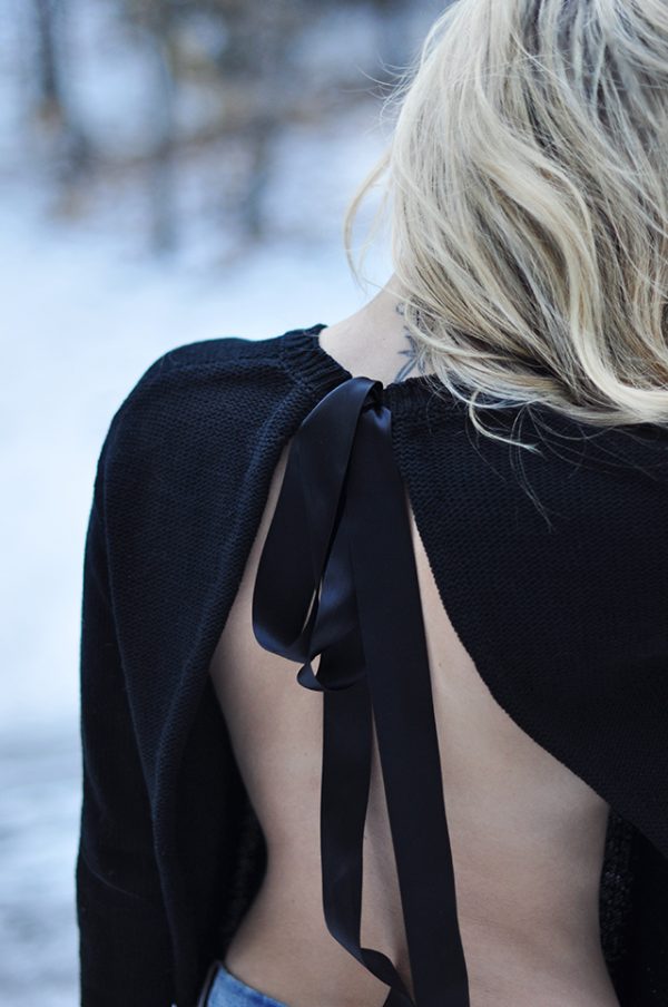 DIY Open Back Sweater with Satin Bow