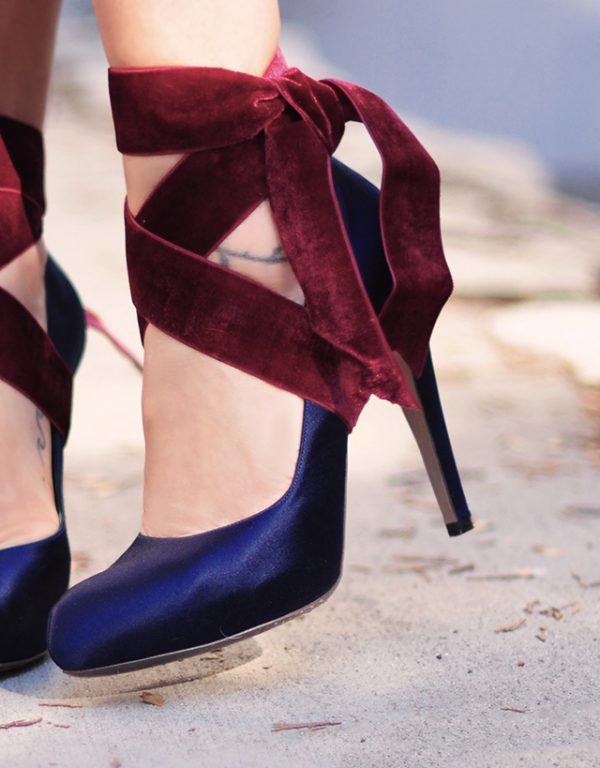 Velvet Ribbon Ankle Wrap Bow Heels DIY